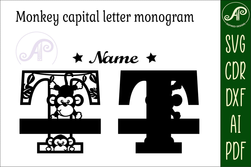 Monkey Capital Monogram Letter T SVG - So Fontsy