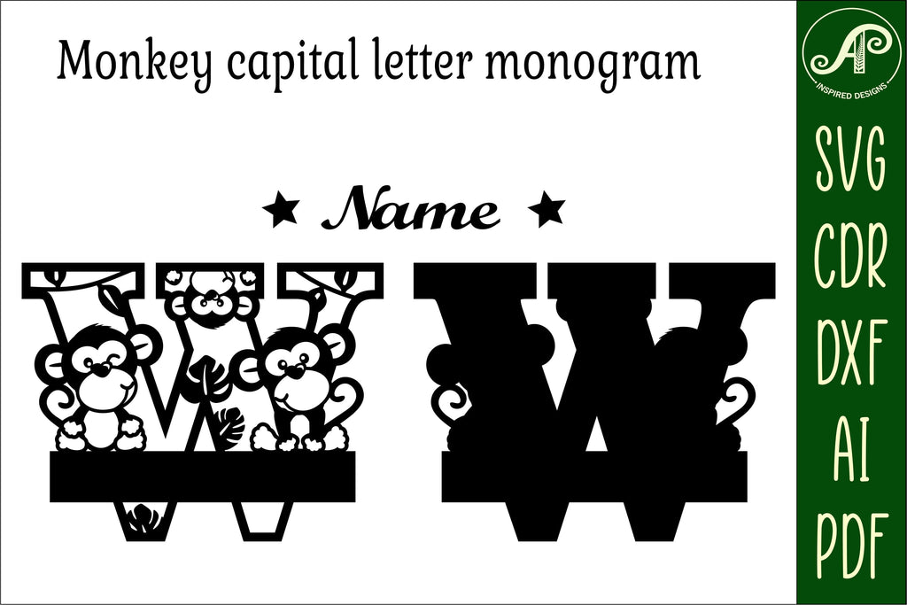 Monkey Capital Monogram Letter W SVG - So Fontsy