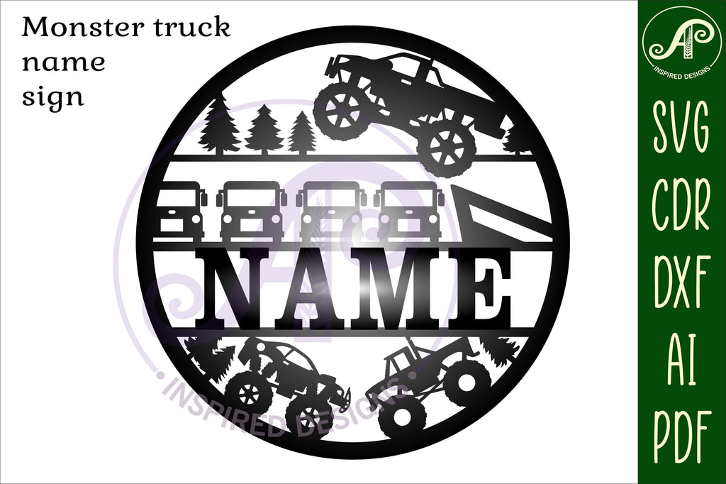 Monster truck name sign svg laser cut template - So Fontsy