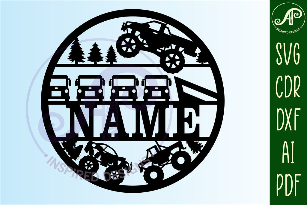 Monster truck name sign svg laser cut template - So Fontsy