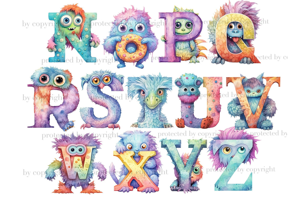 Monsters Alphabet | Cute Monsters Clipart - So Fontsy