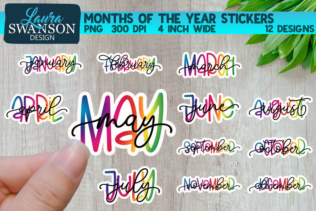 Months of the Year Sticker Bundle | Digital & Print Sticker Set - So Fontsy