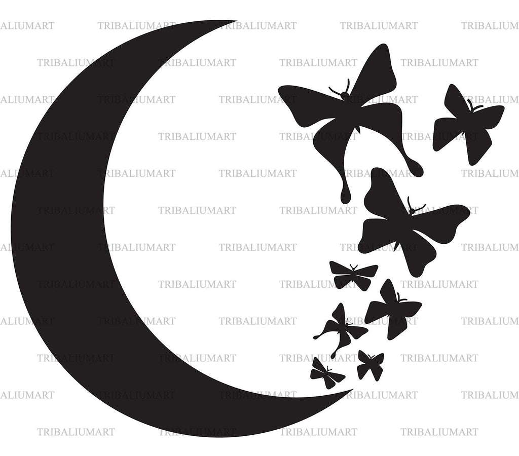 Moon butterfly. Cut files for Cricut. Clip Art silhouette (eps, svg ...