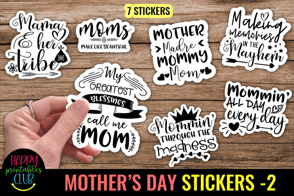 Mothers Day Printable Stickers Bundle- Stickers Mothers Day - So Fontsy