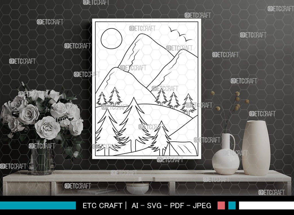 Mountains Spring Season Printable Coloring Page, PDF Colouring Book ...