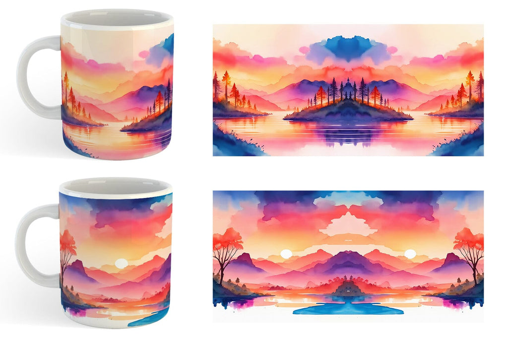 Watercolor Sunsets or sunrises landscape Mug Wrap | Sublimation Coffee ...