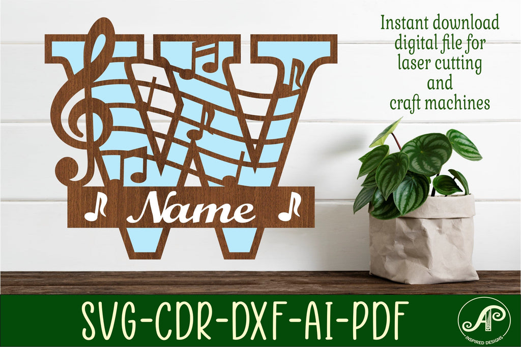 Music Monogram Letter W SVG Cut File - So Fontsy