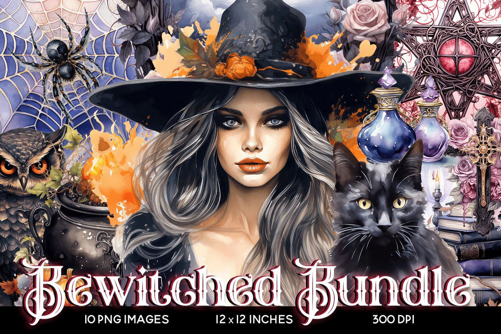 Mystical Witch Clipart Bundle - Watercolor Witch PNG Images - So Fontsy