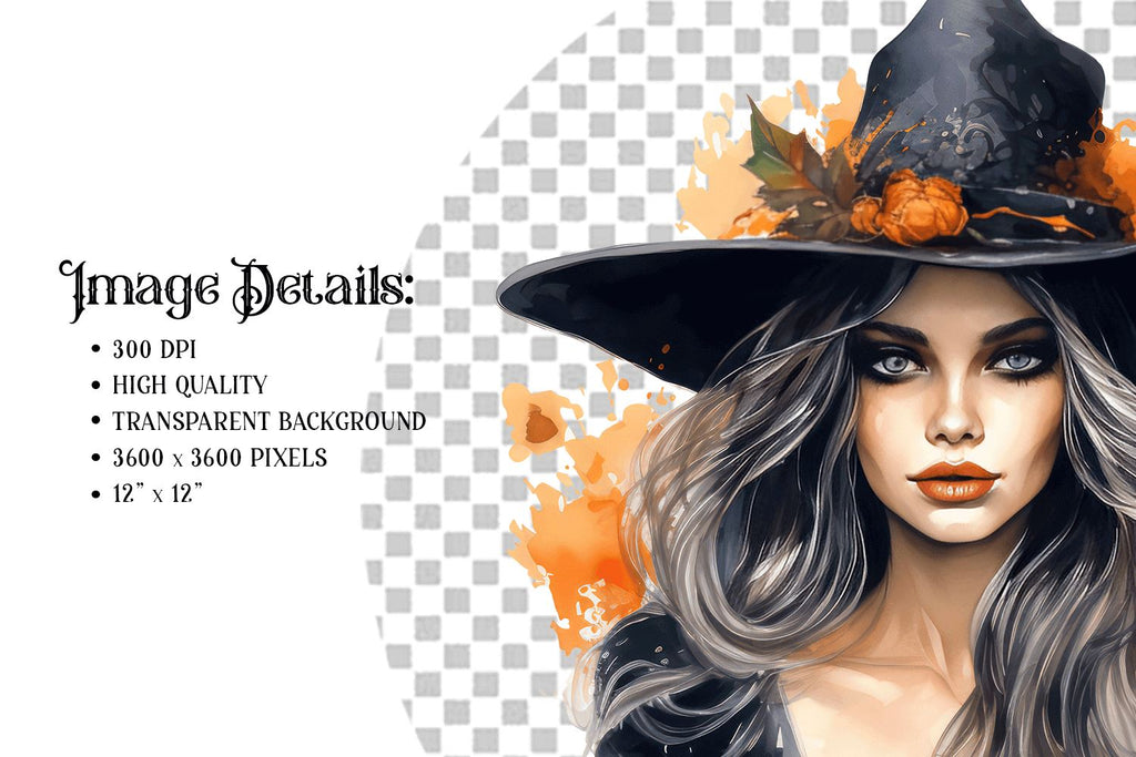 Mystical Witch Clipart Bundle - Watercolor Witch PNG Images - So Fontsy