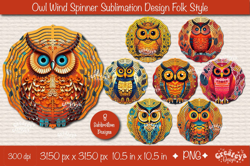 Owl wind spinner| Wind spinner Owl sublimation bundle PNG - So Fontsy