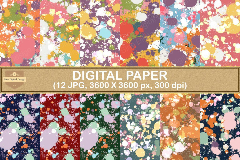 Paint Splatters Digital Papers Backgrounds - So Fontsy