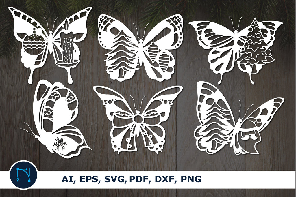 paper cut Christmas butterfly SVG bundle - So Fontsy