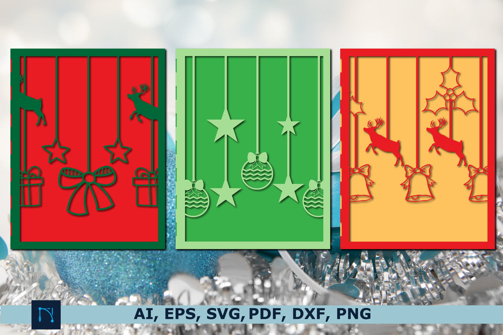 paper cut Christmas gift card SVG bundle - So Fontsy