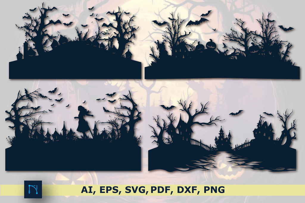 Paper Cut Halloween Scary Silhouette SVG Bundle - So Fontsy