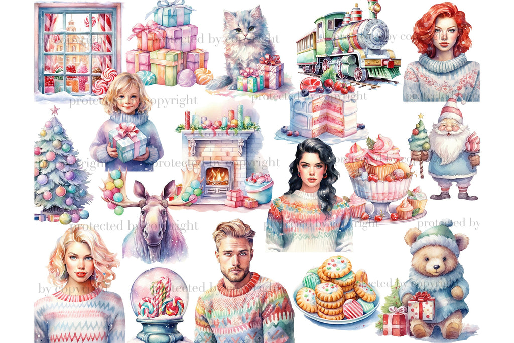 Pastel Christmas PNG | Xmas Clipart Bundle - So Fontsy