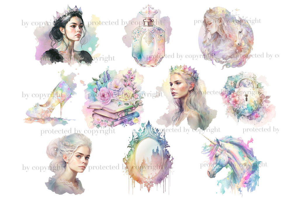 Pastel Princess Watercolor | Fairytale Clipart - So Fontsy