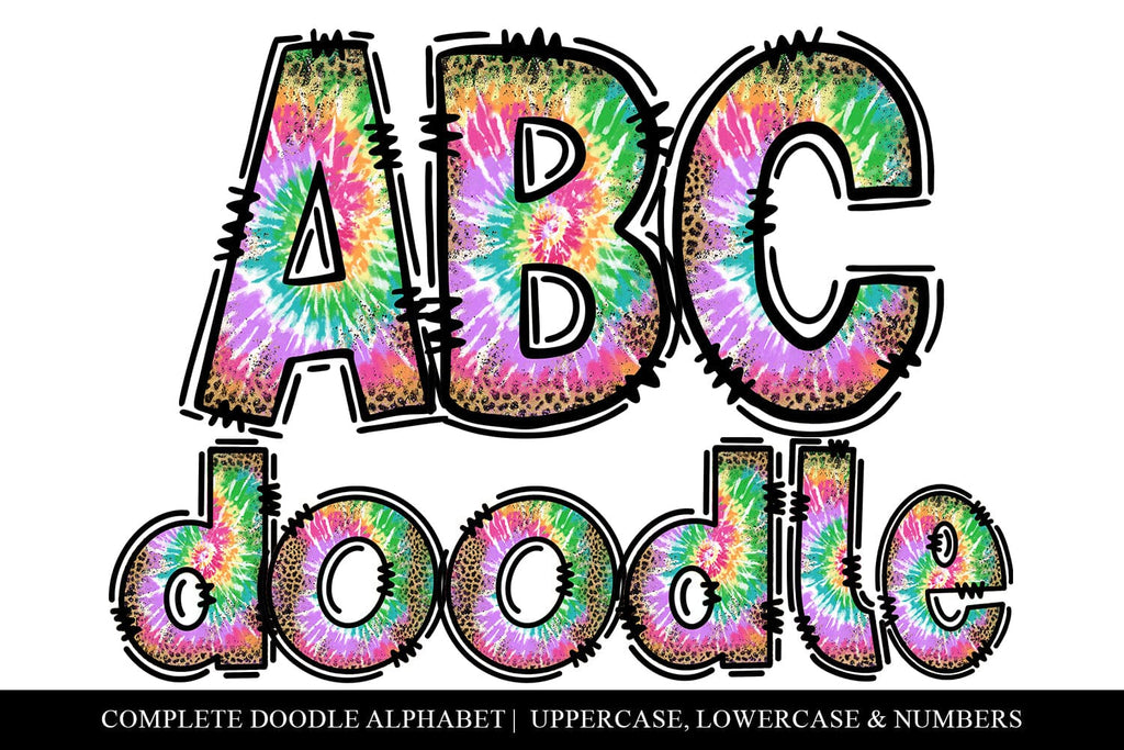 Pastel Tie Dye Leopard Doodle Letter Sublimation Alphabet - So Fontsy