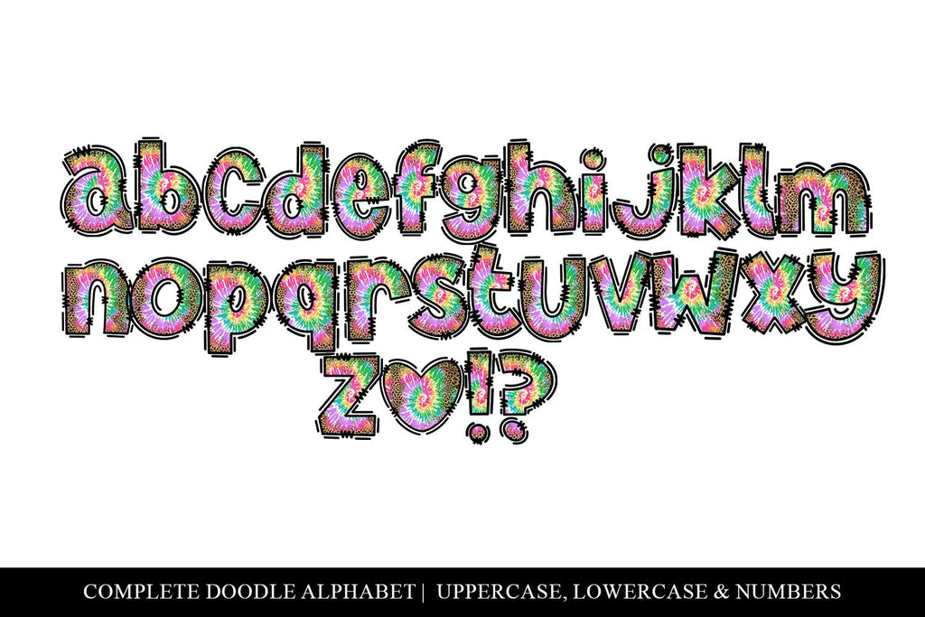 Pastel Tie Dye Leopard Doodle Letter Sublimation Alphabet - So Fontsy