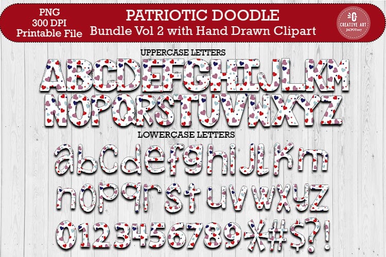Patriotic Doodle Alpabhet Bundle, 4th of July Alphabet PNG - So Fontsy