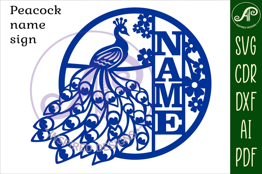 Peacock name sign svg laser cut template - So Fontsy