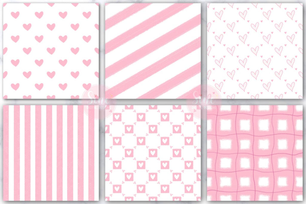 Pink and White Valentines Digital Papers Backgrounds Set - So Fontsy