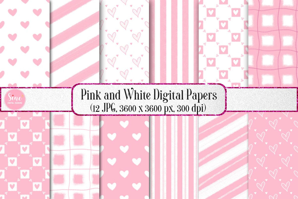 Pink and White Valentines Digital Papers Backgrounds Set - So Fontsy