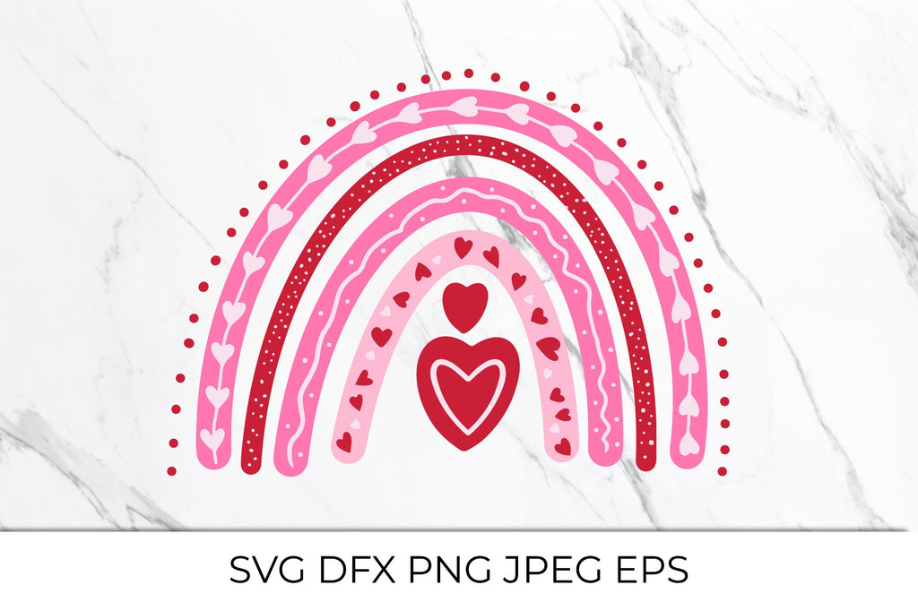 Pink Valentines Rainbow SVG. Cute Valentines Day Clipart. - So Fontsy