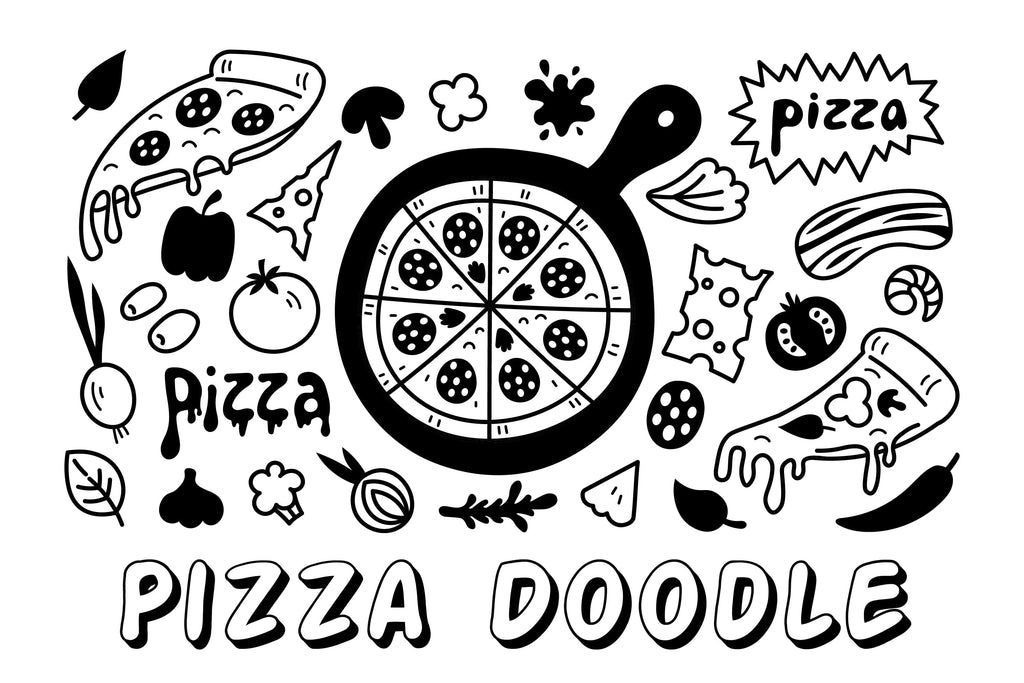 Pizza with ingredients in doodle style - So Fontsy