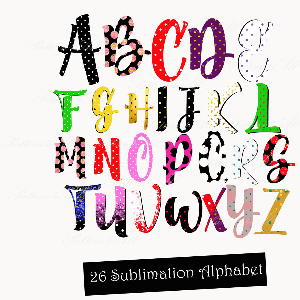 Polka dots Sublimation Alphabet,Alphabet Doodle Font,Letters Monogram ...
