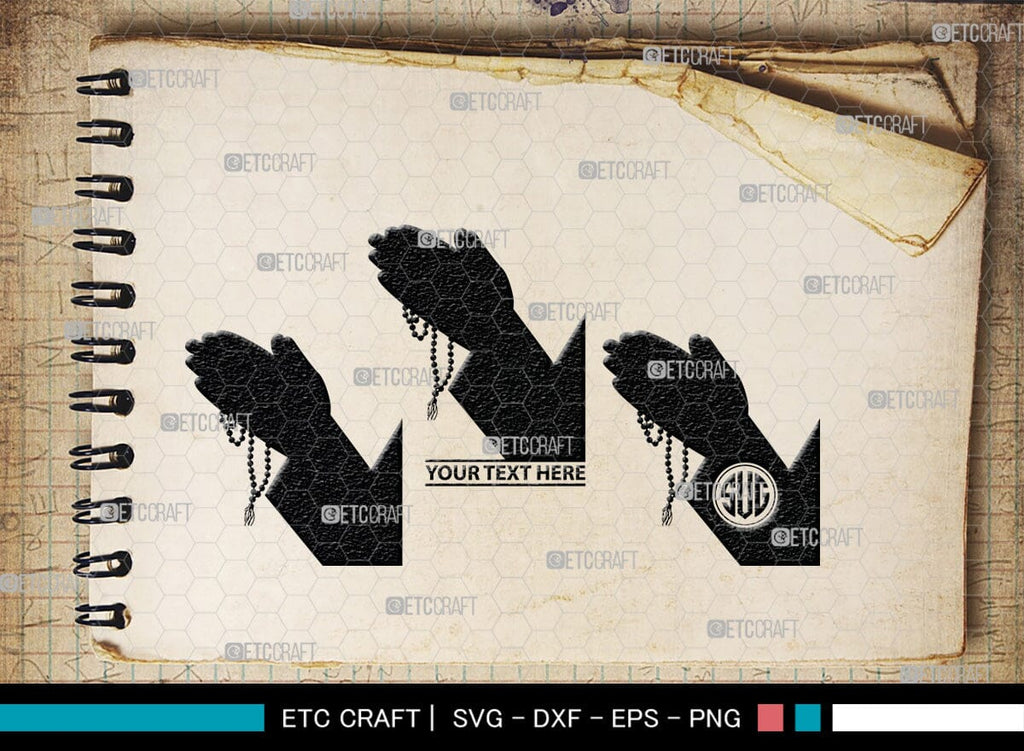 Praying Hand Monogram, Praying Hand Silhouette, Praying Hand SVG ...