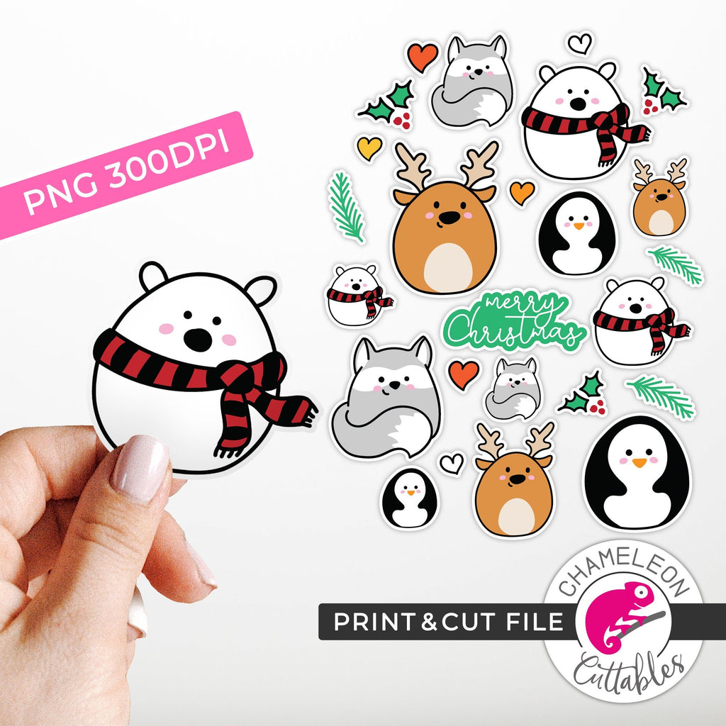 Print and Cut Christmas Animal Stickers Bundle PNG - So Fontsy