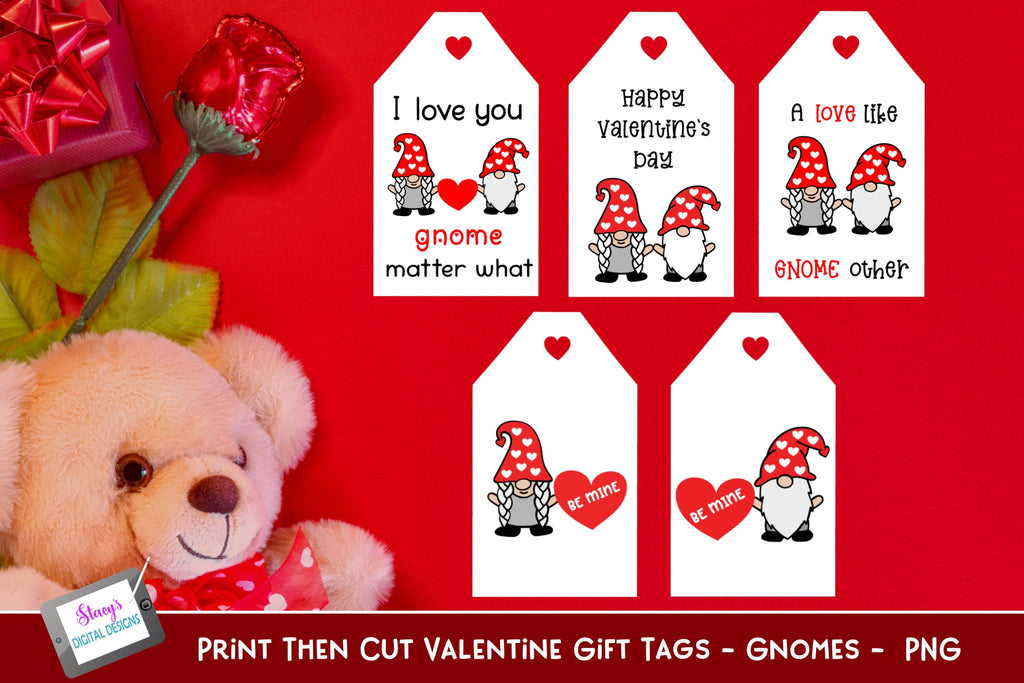 Print then Cut Valentine Gift Tags | 5 Gnome Gift Tags - So Fontsy