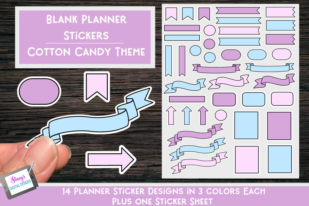 Printable Planner Stickers - Blank Cotton Candy Theme - So Fontsy