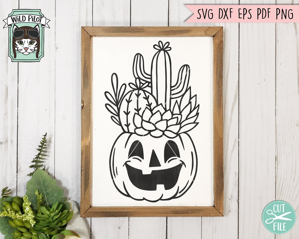 Pumpkin Cactus Planter SVG file, Halloween Succulent svg file ...