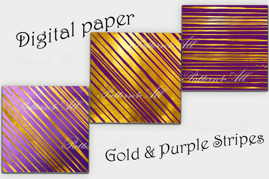 Purple and Gold Stripes Backgrounds, Purple and Gold Pattern, Digital ...