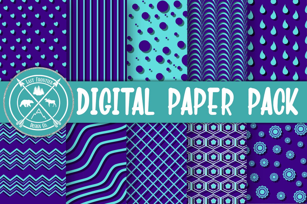 Purple and Teal 3D Digital Paper bundle - So Fontsy