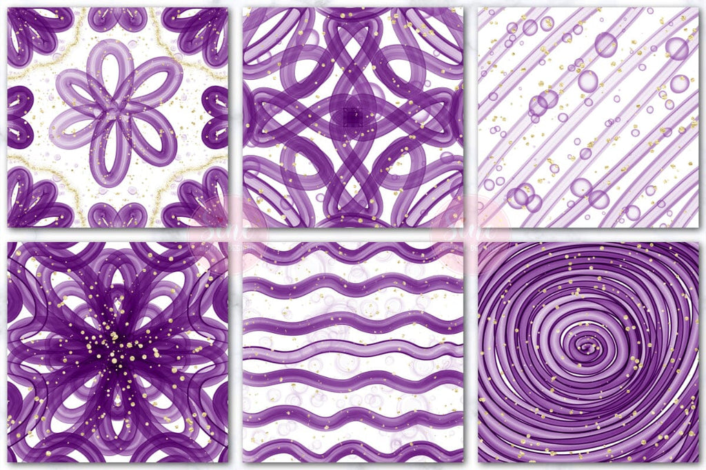 Purple Ink Glitter Digital Papers Backgrounds Set - So Fontsy