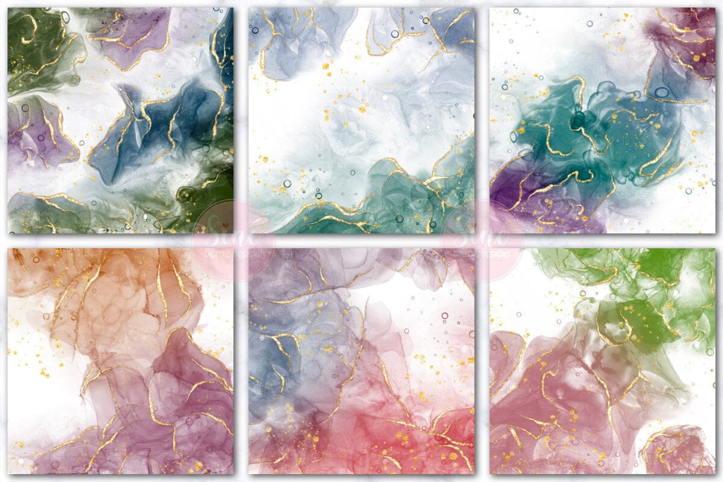Rainbow Alcohol Ink and Metallic Gold Digital Papers Backgrounds - So ...