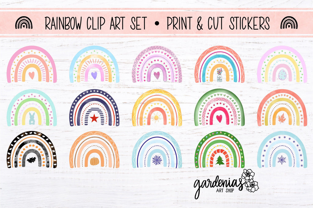 Rainbow Clip Art Sticker Set - So Fontsy