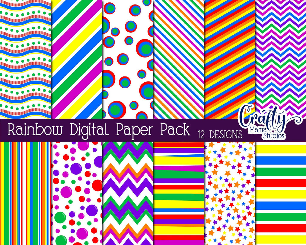 Rainbow Digital Paper - Bright Rainbow - Colorful Rainbow Patterned ...