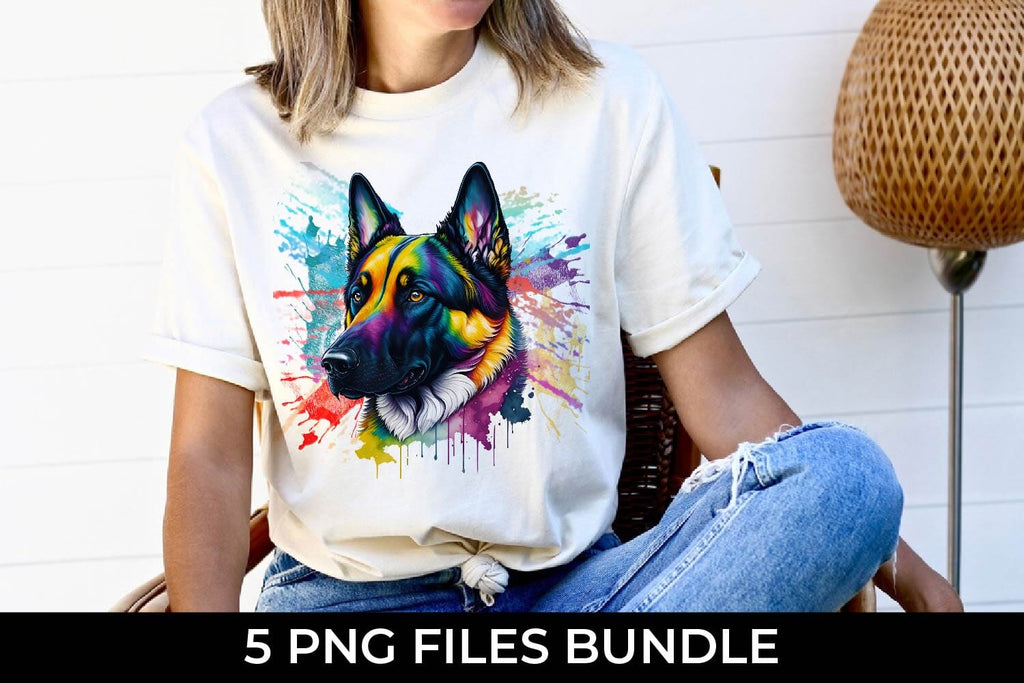 Rainbow German Shepherd Dog Watercolor Bundle for Sublimation Free For ...