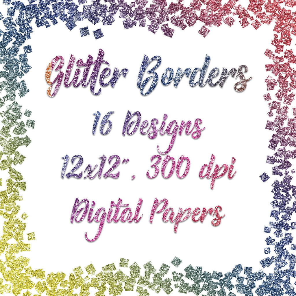 Rainbow Glitter Borders Digital Paper - So Fontsy