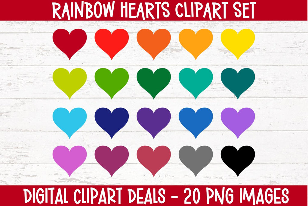 Rainbow Hearts Elements Clipart Set - Hearts PNG Clipart - So Fontsy