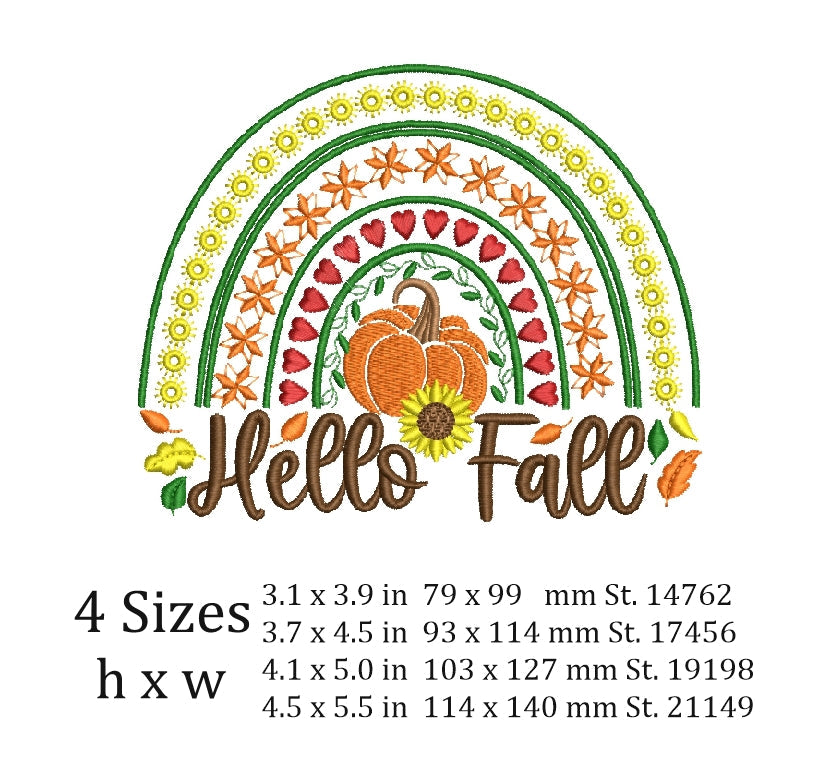 Rainbow Hello fall embroidery design, autumn embroidery, pumpkin embro ...
