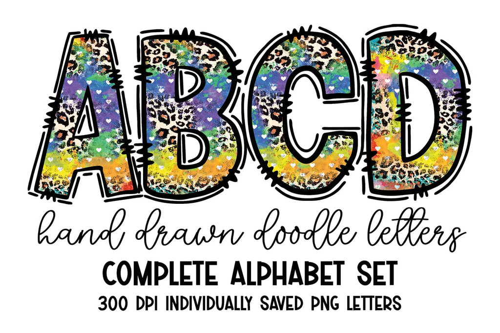 Rainbow Leopard Print Doodle Letters Alphabet Set - So Fontsy