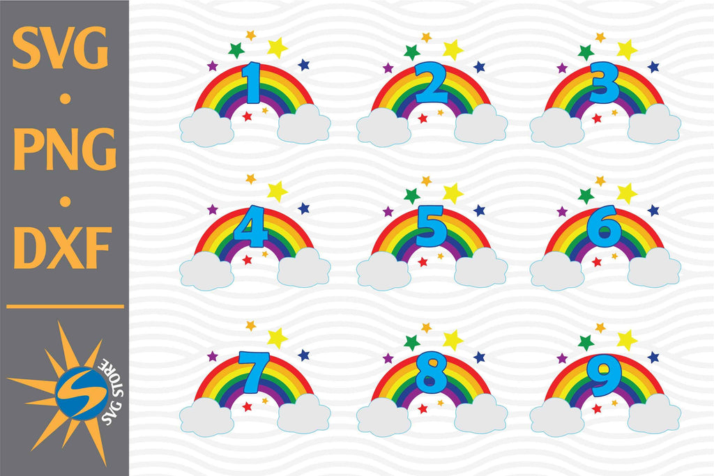 Rainbow Numbers SVG, PNG, DXF Digital Files Include - So Fontsy