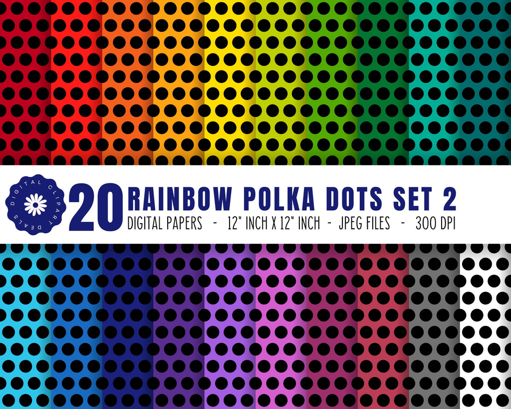 Rainbow Polka Dots Patterned Papers - Polka Dots Digital Paper Pack ...