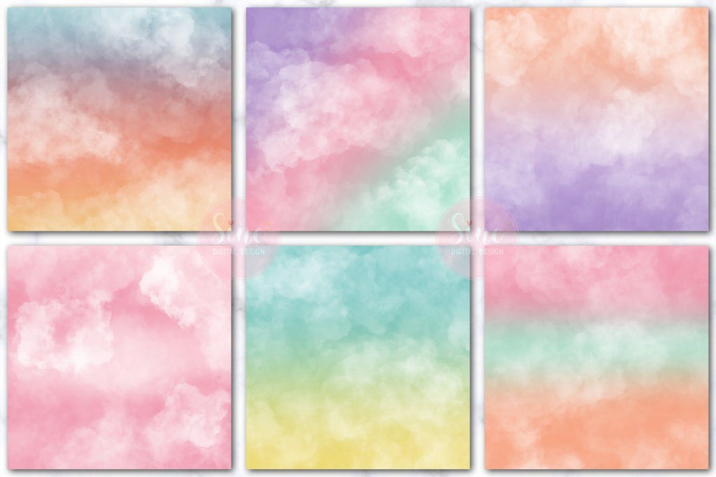 Rainbow Sky Backgrounds Digital Papers Set - So Fontsy