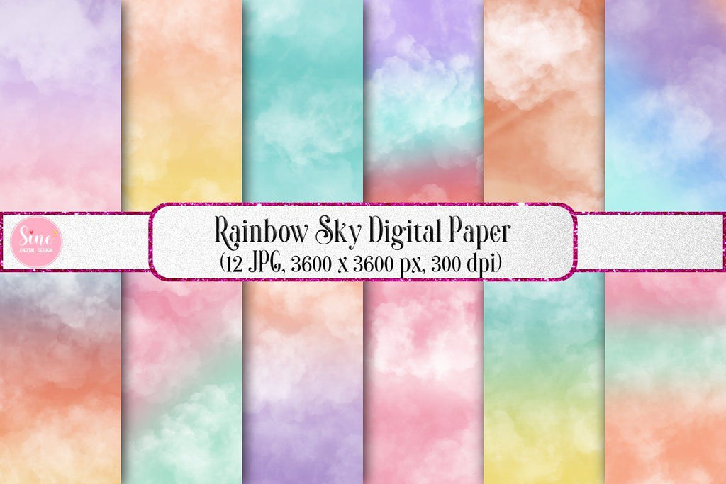 Rainbow Sky Backgrounds Digital Papers Set - So Fontsy