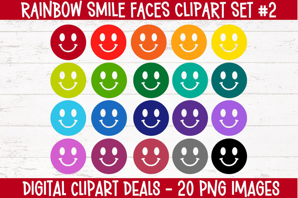 Rainbow Smile Faces Clipart Set 2 - Smile Face Element Set of 20 in ...